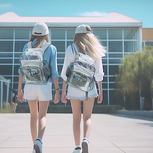 Cambond Clear Backpack - Heavy Duty Transparent Backpacks for Adults Reinforced Straps See-Through Bag for School Work (Large,Grey)