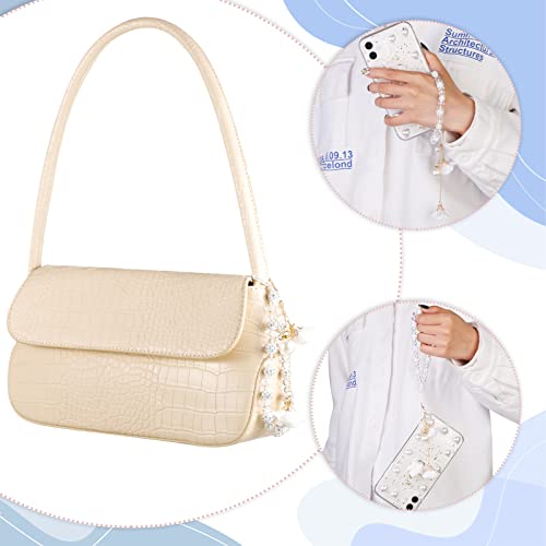 PORTOWN Phone Charm String Phone Chain Strap Cute Keychains Beaded Phone Strap Cell Phone Charms Beaded Lanyard Kawaii Creative Crystal Flower Pendant(White) GBYBY5768
