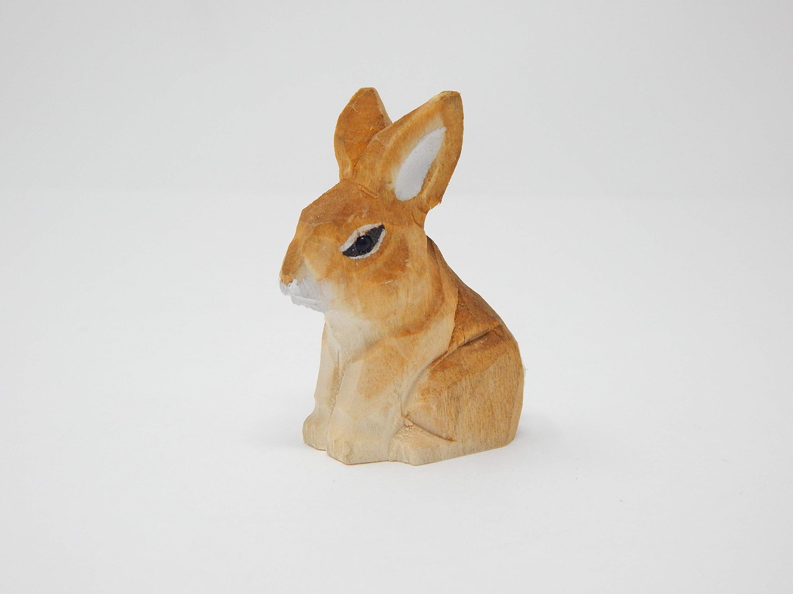 Selsela Brown Rabbit Handmade Wood Figurine Carved Bunny Sculpture Home Decor Miniature Animal Art Garden Statue Collectible