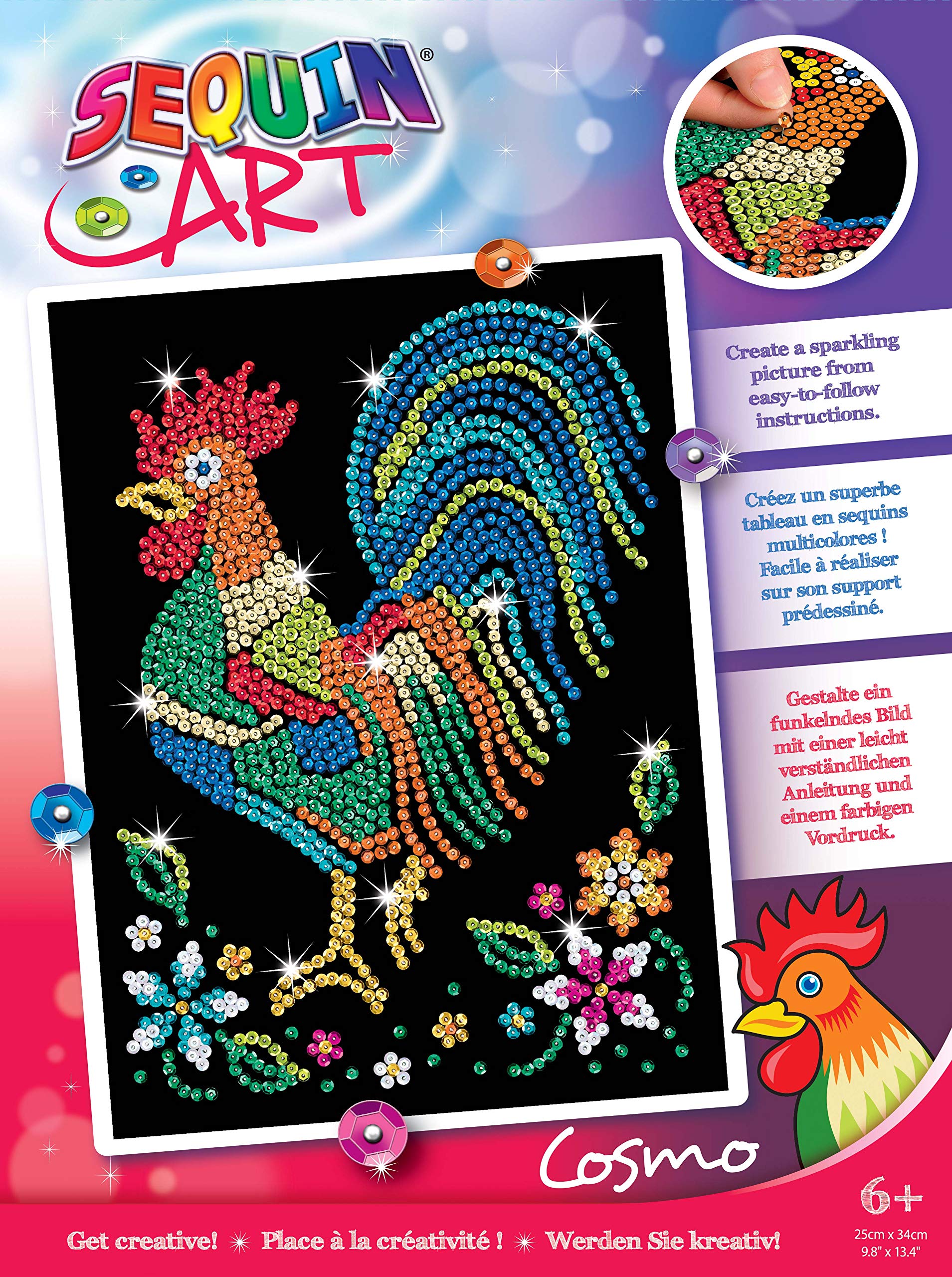 Sequin Art Red Rooster Cockerel, Sparkling Arts and Crafts Kit; Creative Crafts for Adults and Kids
