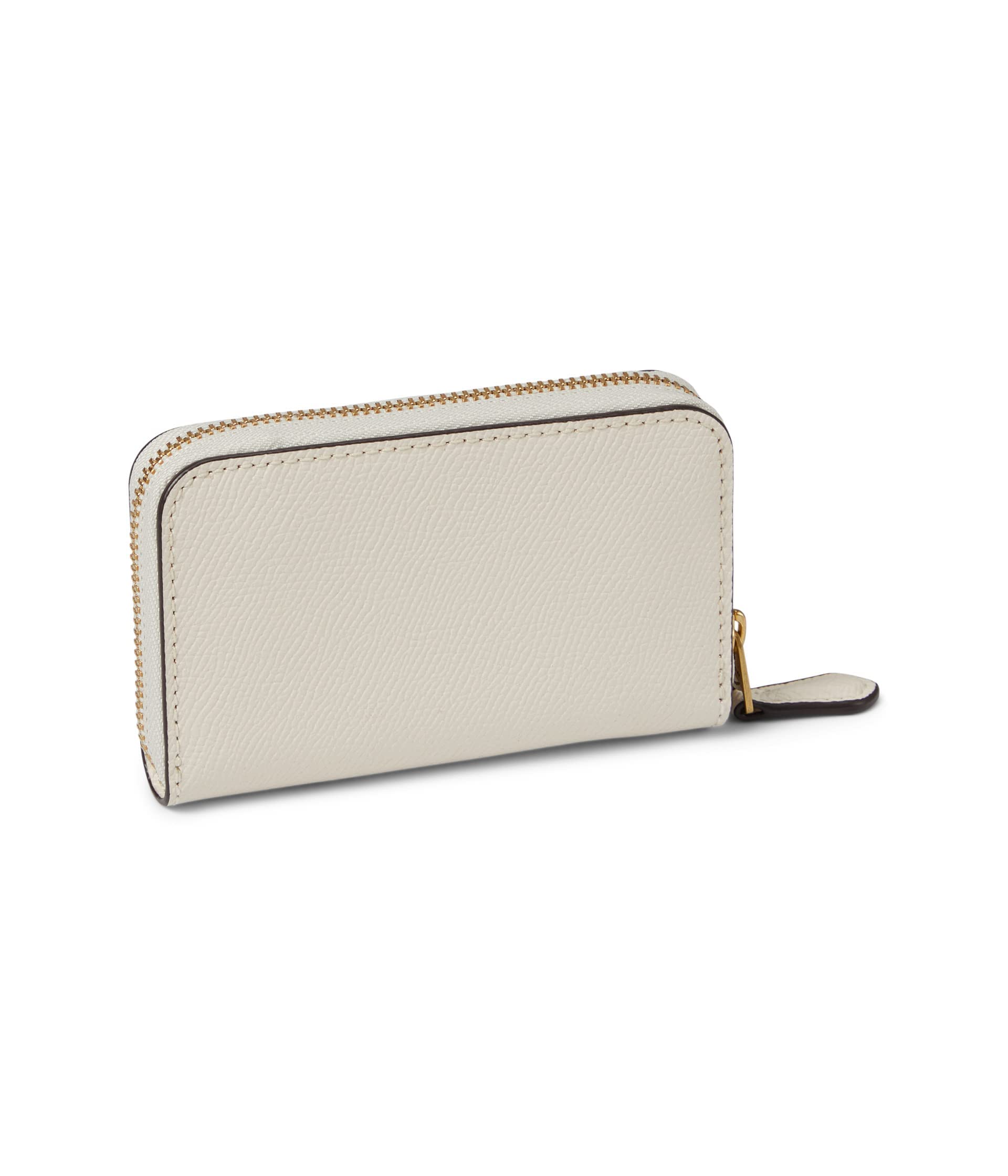 Coach Cross Grain Leather Small Zip Around Card Case Chalk One Size