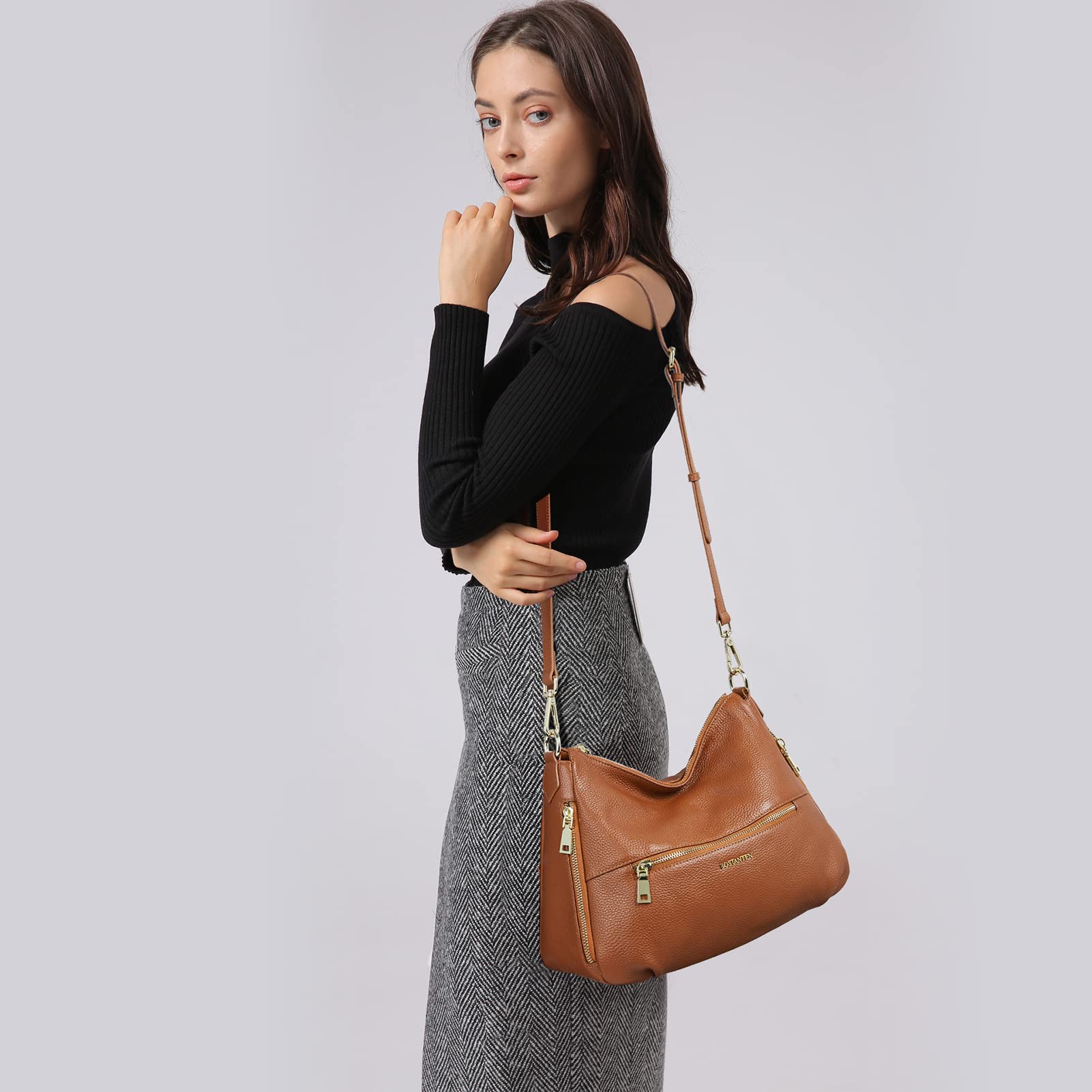 BOSTANTEN Women Handbags Leather Purses Designer Crossbody Shoulder Hobo Bags Brown