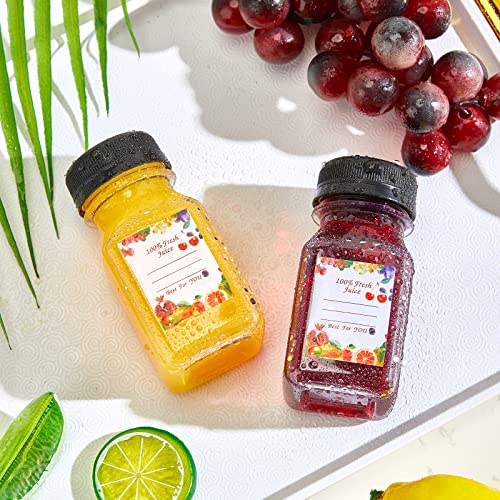 Potchen 100 Pcs 4 oz Empty Plastic Juice Bottles with Caps Mini Clear PET Water Reusable Drink Containers Lids for Juice, Smoothie, Milk, Tea and Homemade Beverages Labels, Funnels Brush