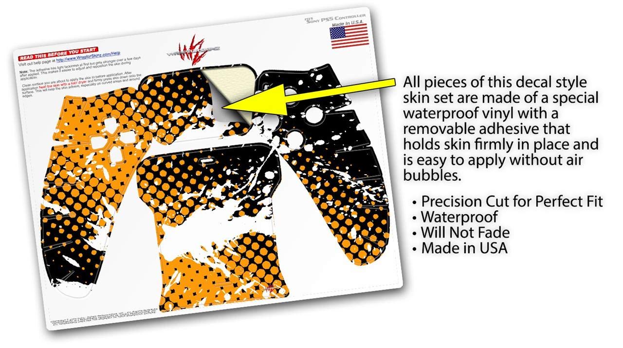 WraptorSkinz Skin Wrap compatible with Sony PS5 DualSense Controller Halftone Splatter White Orange (CONTROLLER NOT INCLUDED)