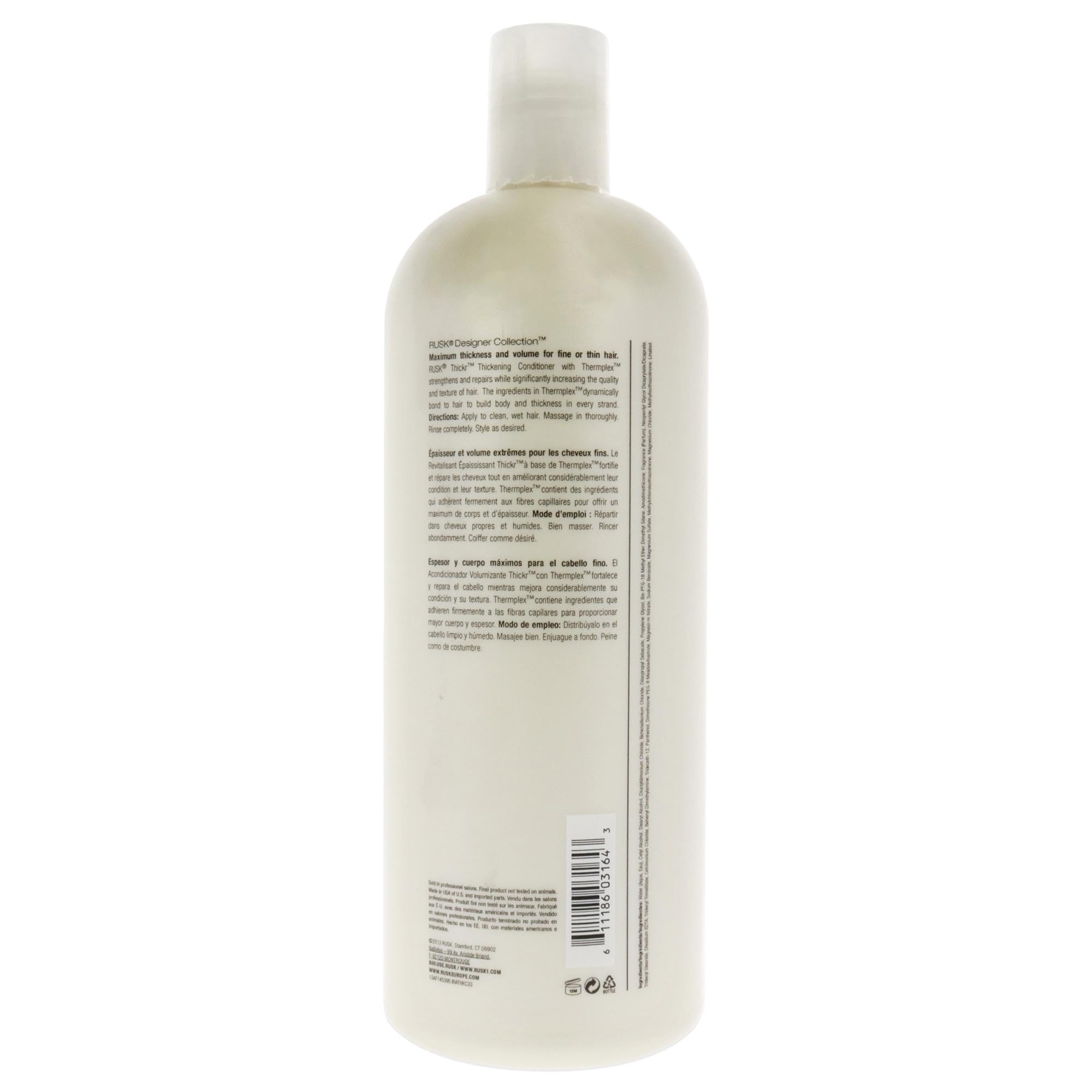 RUSK Designer Collection Thicker Thickening Conditioner for Fine or Thin Hair, 33.8 Oz, Daily-Use Thickening Conditioner that Strengthens and Repairs, Gives Full-Bodied Appearance