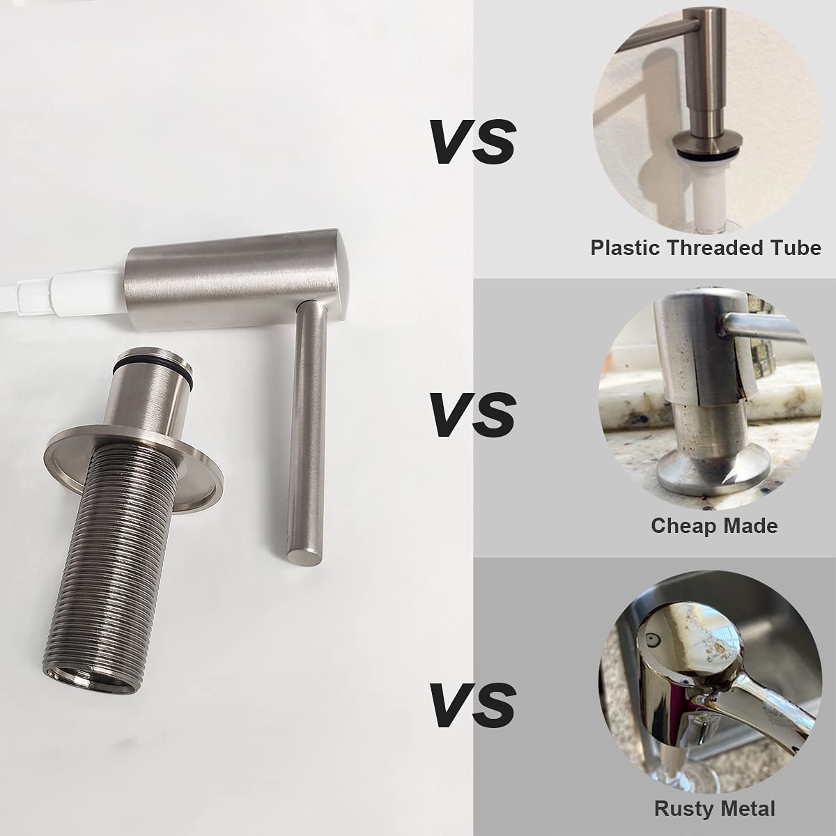 EADOT Brushed Nickel Built in Dish Soap Dispenser for Kitchen Sink with 17 OZ PET Soap Bottle Refill from The Top, Under Counter Brass Pump Head Liquid Lotion Dispenser, Undermount Copper Pump Head