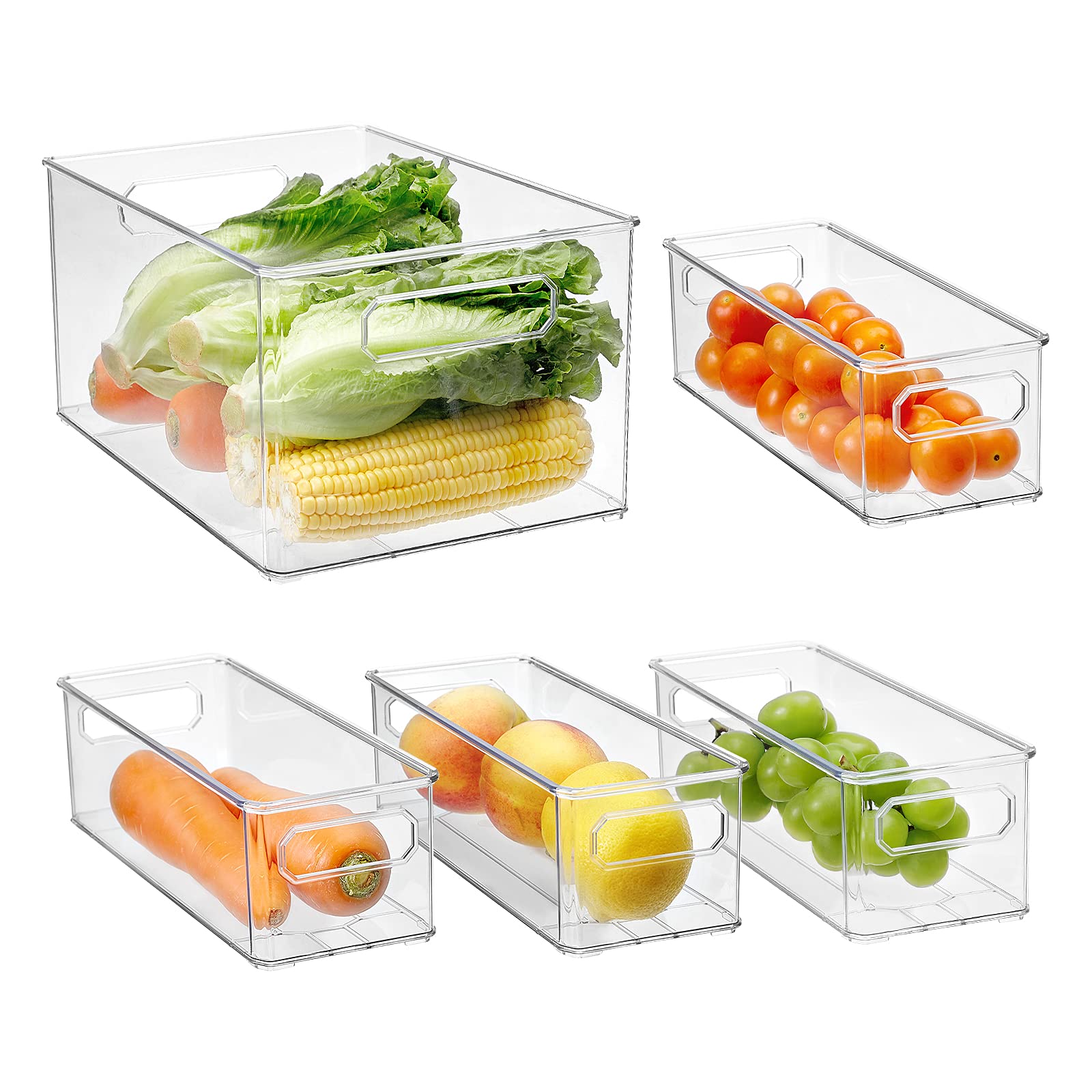elabo Food Storage Containers Fridge Produce Saver- Stackable Food Storage Organizer Bins for Kitchen Cabinet, Freezer, Fridge, Pantry Storage Organization, Clear Plastic BPA Free