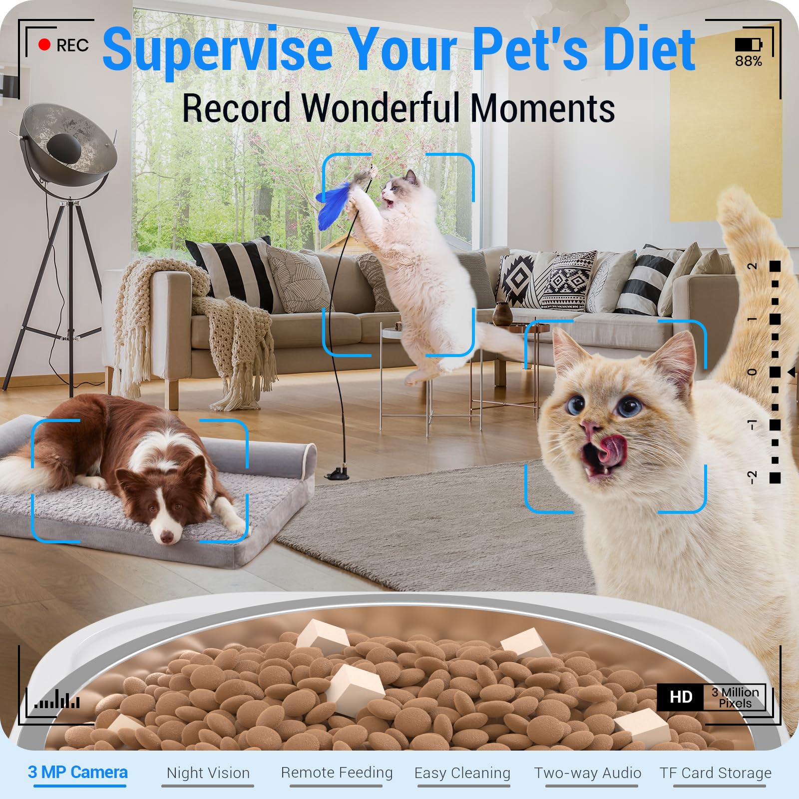 Frienhund Automatic Cat Feeder for 2 Cats: 1080P HD Live View with Night Vision, 5G Automatic Dog Feeder with Two-Way Audio,Detachable for Easy Clean, Record Wonderful Moments for Multiple Pets -29Cup