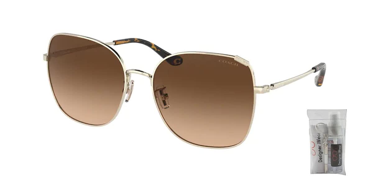 Coach HC7133 57MM 9005T5 Shiny Light Gold/Dark Brown Gradient Square Sunglasses for Women + BUNDLE With Designer iWear Eyewear Kit