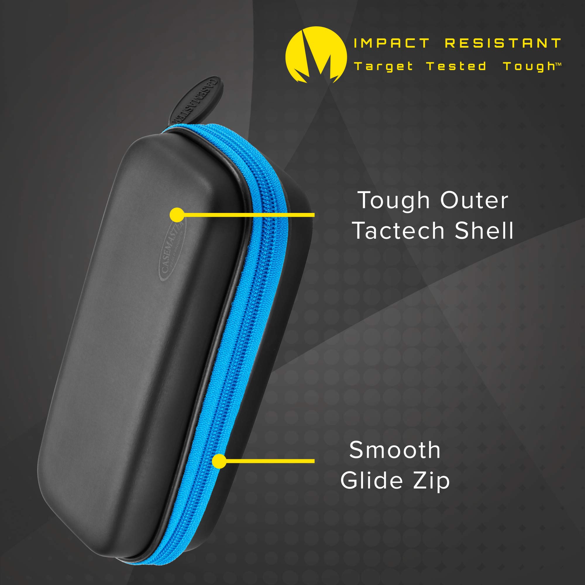 Casemaster Sentry 6 Dart Case Slim, Holds Extra Accessories, Tips, Shafts and Flights, Compatible with Steel Tip and Soft Tip Darts, Impact & Water Resistant TacTech Shell, Blue Zipper