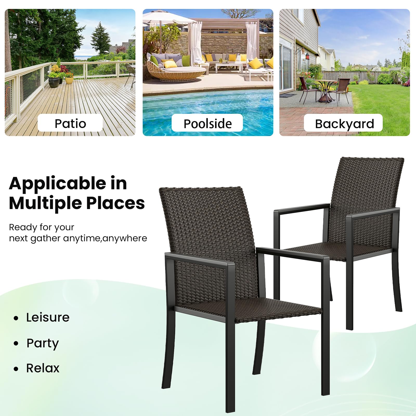 Farini Outdoor Dining Chairs Set of 2,Outdoor Wicker Dining Chairs with Armrests, Steel Frame for Patio, Deck, Garden, Yard