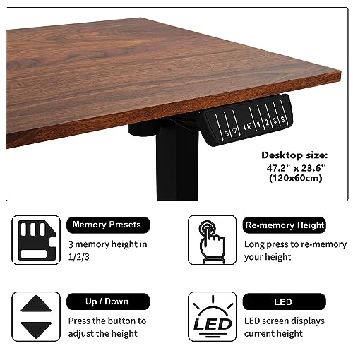 Height Adjustable Electric Standing Desk, Memory Computer Workstation Table, Stand Up Desk with Preset Controller & Headphone Hook, Sit to Stand Desk for Home Office (Single Motor with Desktop)