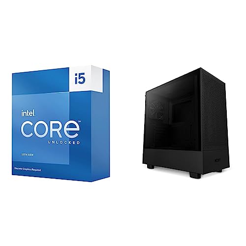 Intel Core i5-13600KF Desktop Processor 14 cores (6 P-cores + 8 E-cores) 24M Cache, up to 5.1 GHz & NZXT H5 Flow Compact ATX Mid-Tower PC Gaming-Case โ High Airflow Perforated Front Panel โ Black