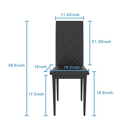 POULEII Dining Table Set for 6, 7 Piece Kitchen Dining Table Set, Modern Style Table with Tempered Glass Top, Faux Leather Chairs, for Kitchen & Dining Room