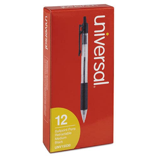 Universal UNV15530 Comfort Grip Retractable Medium 1mm Ballpoint Pens - Black (1 Dozen)