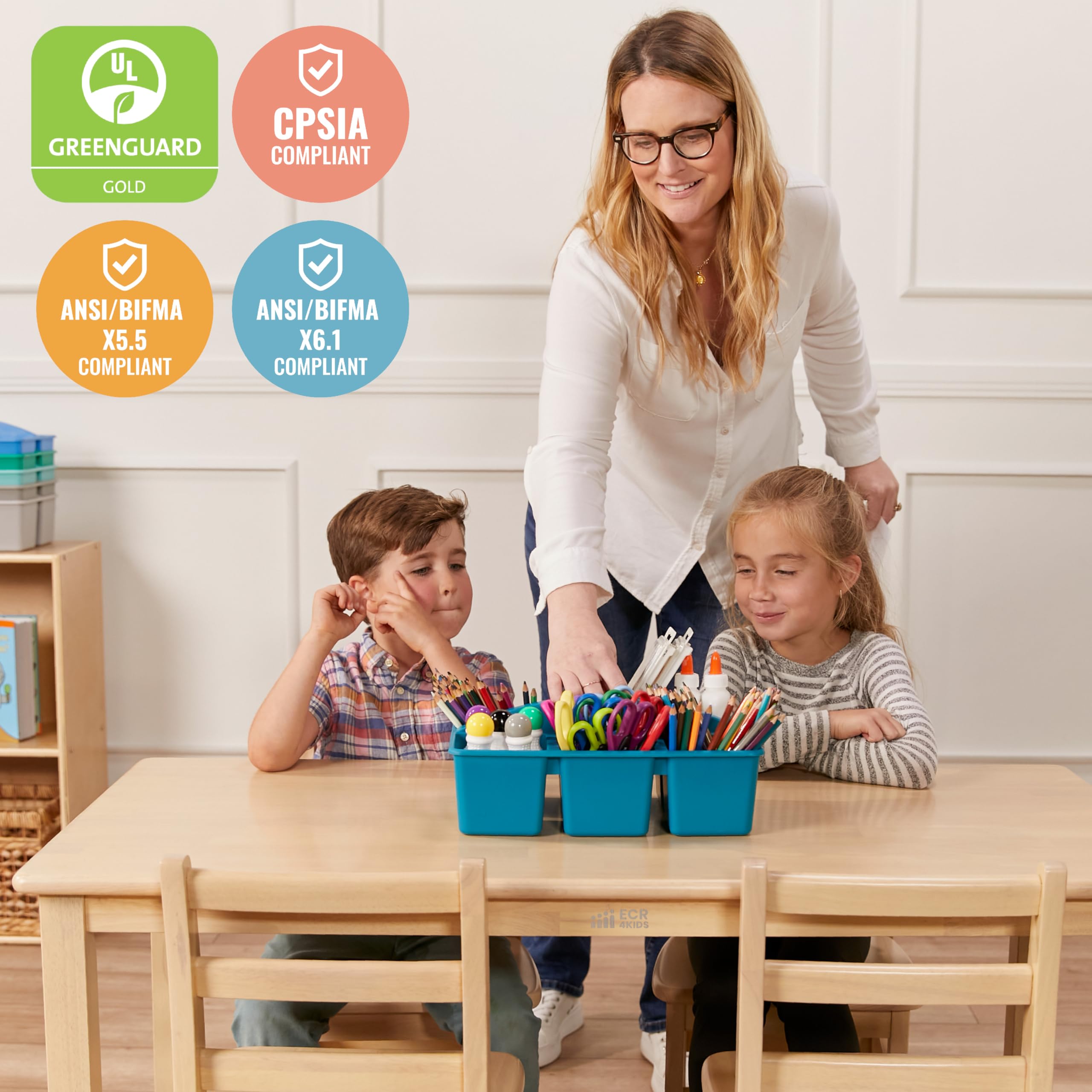 ECR4Kids 24in x 48in Rectangular Hardwood Table and Chair Set, 12in Seat Height, Kids Furniture, Dark Walnut