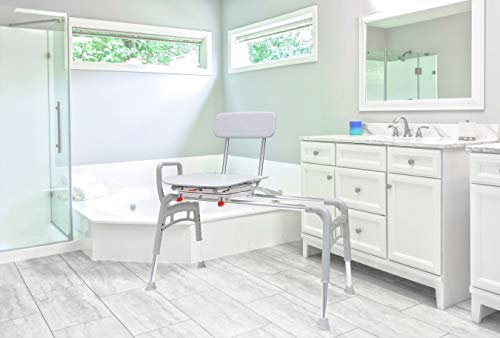 Eagle Health Ergo Swiveling Sliding Bathtub Transfer Bench & Shower Chair Reg. (78668), Safe, Patented, Comfortable, Tool-Less Assembly, Height Adjustable