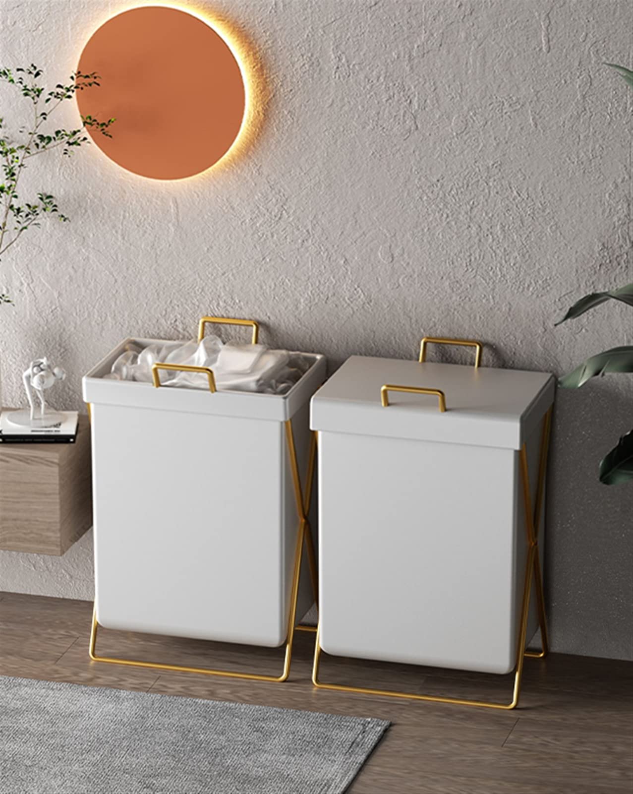 GIBZ Folding Laundry Basket Large Removable Waterproof Leather Clothes Hampers with Lid Brown(with lid)