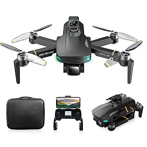 NEW Drone Pro Obstacle Avoidance GPS Drone with 4K EIS Camera for Adults Beginner Professional Foldable FPV RC Quadcopter with Brushless Motor, Auto Return Home, Selfie, Follow Me, Waypoints Fly , Circle Fly, Auto Hover, Headless Mode with Carrycase (GD93