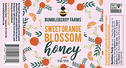 Bumbleberry Farms 3-Jar Set 100% Pure Grade A Sweet Orange Blossom Honey; True-Source Honey Certified; Light Citrus Notes; Enjoy Honey's Wholesome Goodness; 11 OZ Glass Jar