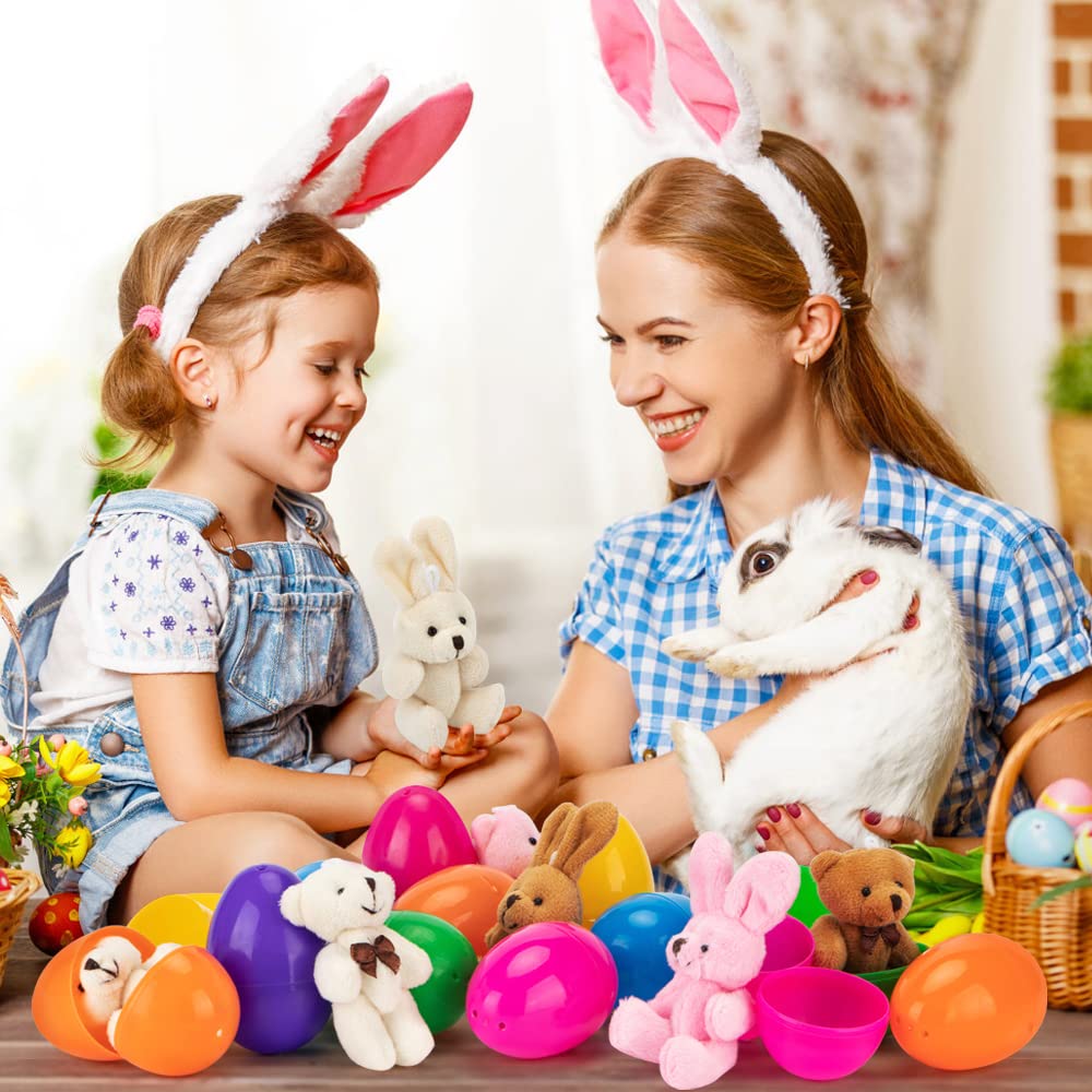 NEWBEA 12 Pack Prefilled Easter Eggs with Stuffed Animals,3.15" Plastic Easter Eggs Filled with Toys,Perfect for Easter Eggs Hunt