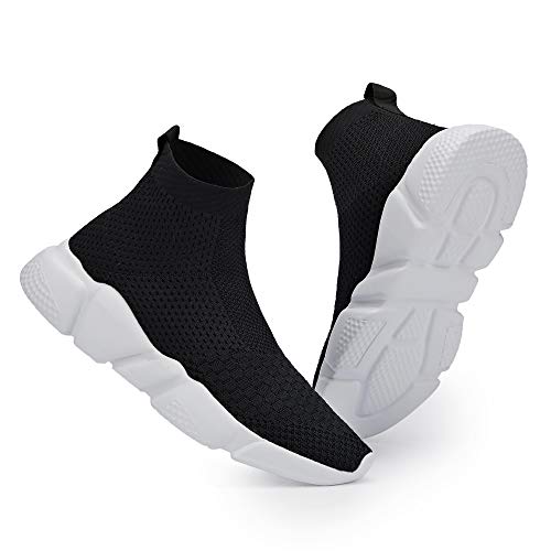 Casbeam Women's Running Knit Comfortable Lightweight Breathable Casual Sports Shoes Fashion Sneakers Slip-On Walking Shoes Black&White Size 10