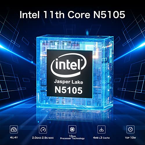 Mini PC Windows 11 Pro Intel 11th Gen N5105, 10nm 8GB RAM 128GB SSD M.2 2242 Mini Desktop Computer, Micro Computer with Dual HDMI 4K, Dual DDR4, Dual WiFi, Giga, BT4.2& Cooling Fans