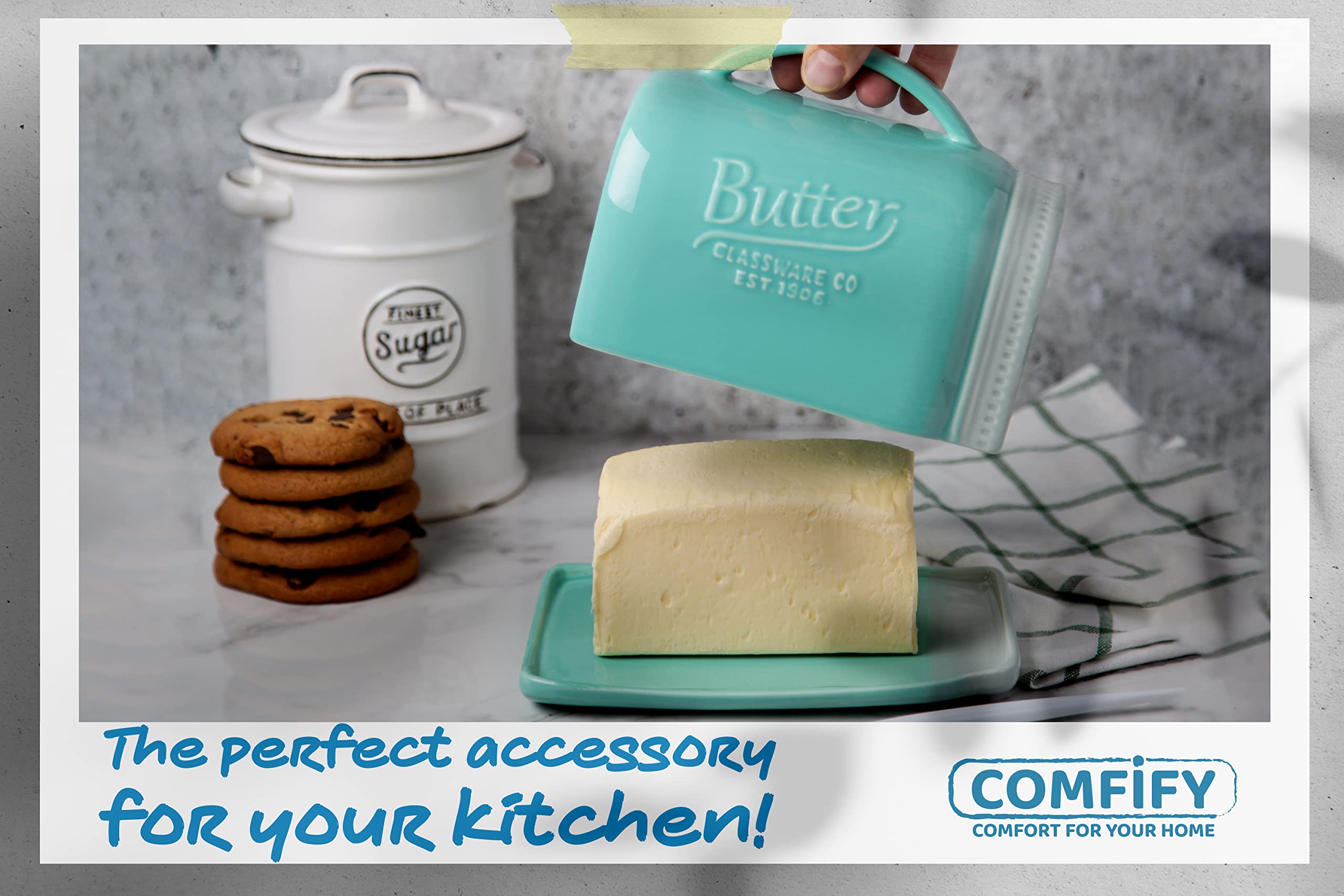 Comfify Bundle - Mason Jar Butter Holder, 10pcs Ceramic Kitchenware Set