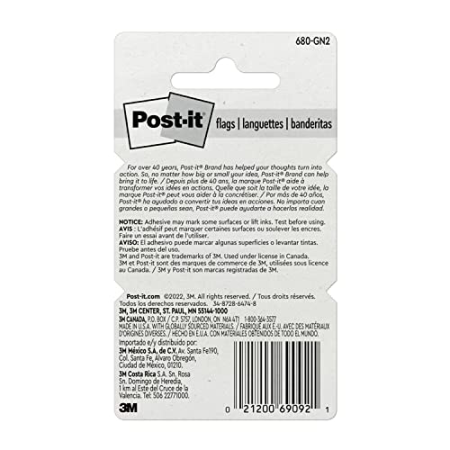 Post-it Flags, 50/Dispenser, 2 Dispensers/Pack, 1 in Wide, Green (680-GN2)