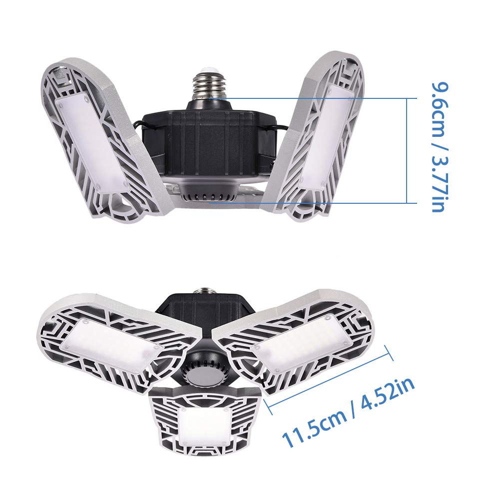 CKEGUO LED Garage Lights, 60W Garage Lighting Deformable Garage Ceiling Light Fixture 6000Lm 6500K Shop Light with 3 Adjustable Panels for Workshop Basement for Garage, Working Light, Stadium