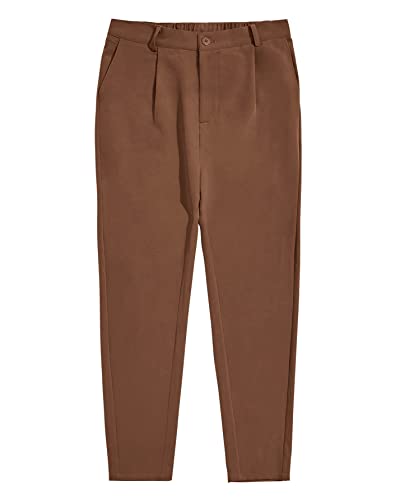 Mens Classic Fit Chinos Pants Flat Front Straight Leg Casual Pant Comfort Stretch Solid Trousers Brown