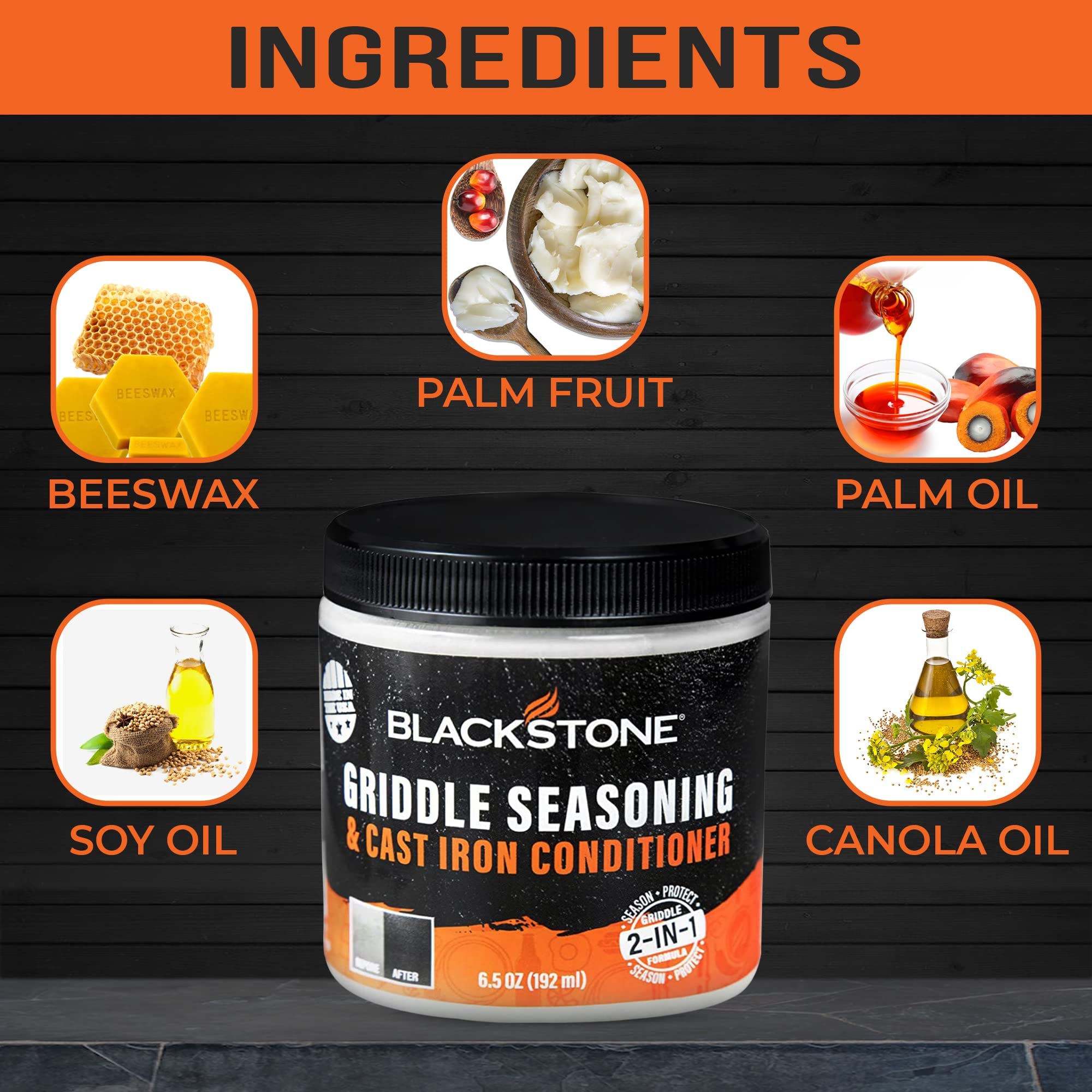 Blackstone 2-IN-1 Griddle & Cast Iron Seasoning Conditioner 6.5 OZβ Effective Seasoning Rub Formula β Food Safe β Easy to Use Cleaner & Conditioner β with Satisfying Customers Travel Tissue (2Pack)