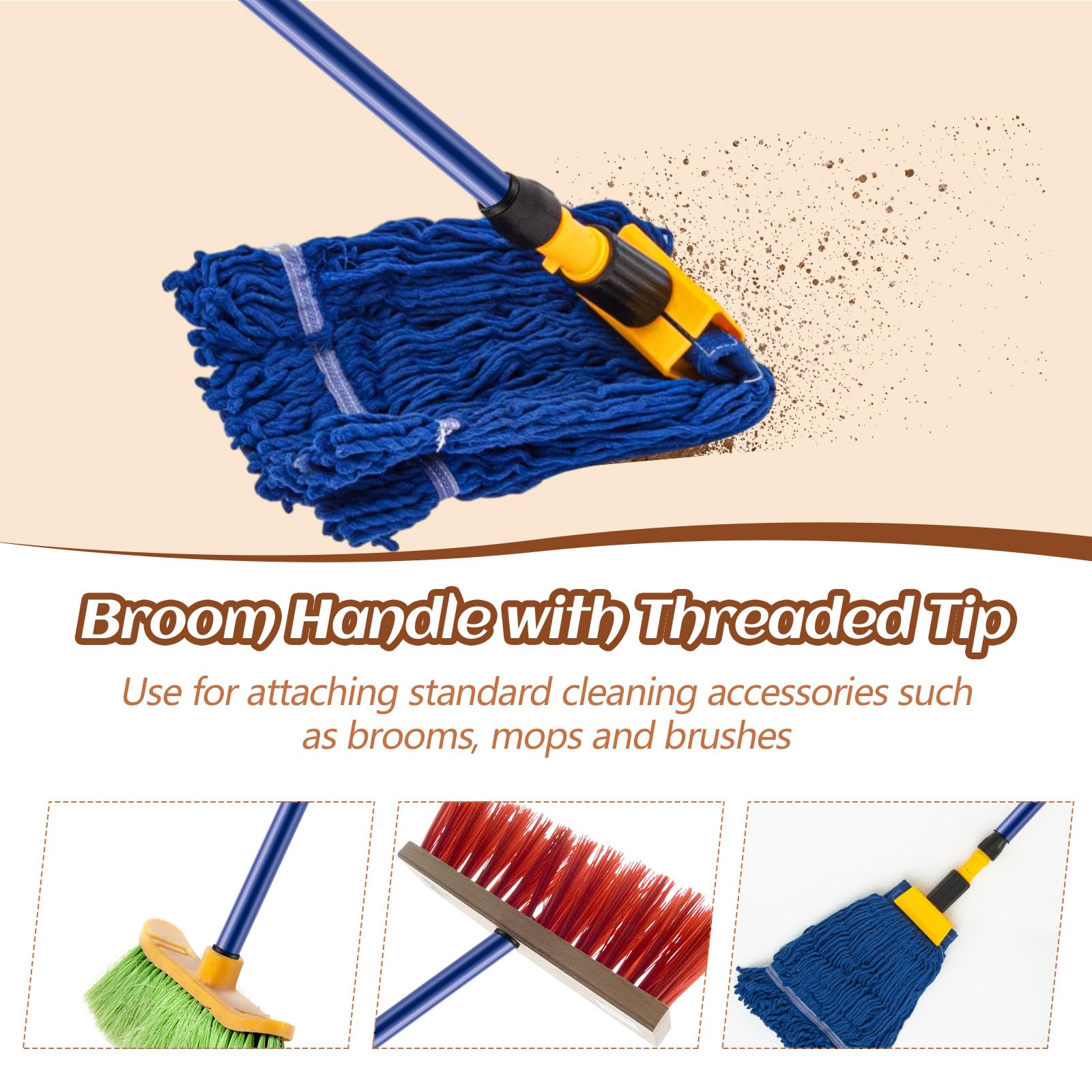Gisafai 20 Pcs Broom Handle with Threaded Tip Powder Coated Broom Handle Metal Cleaning Pole with Plastic Thread Broom Stick for Floor Brushes Broom Replacement Cleaning Tools Accessories (Black)