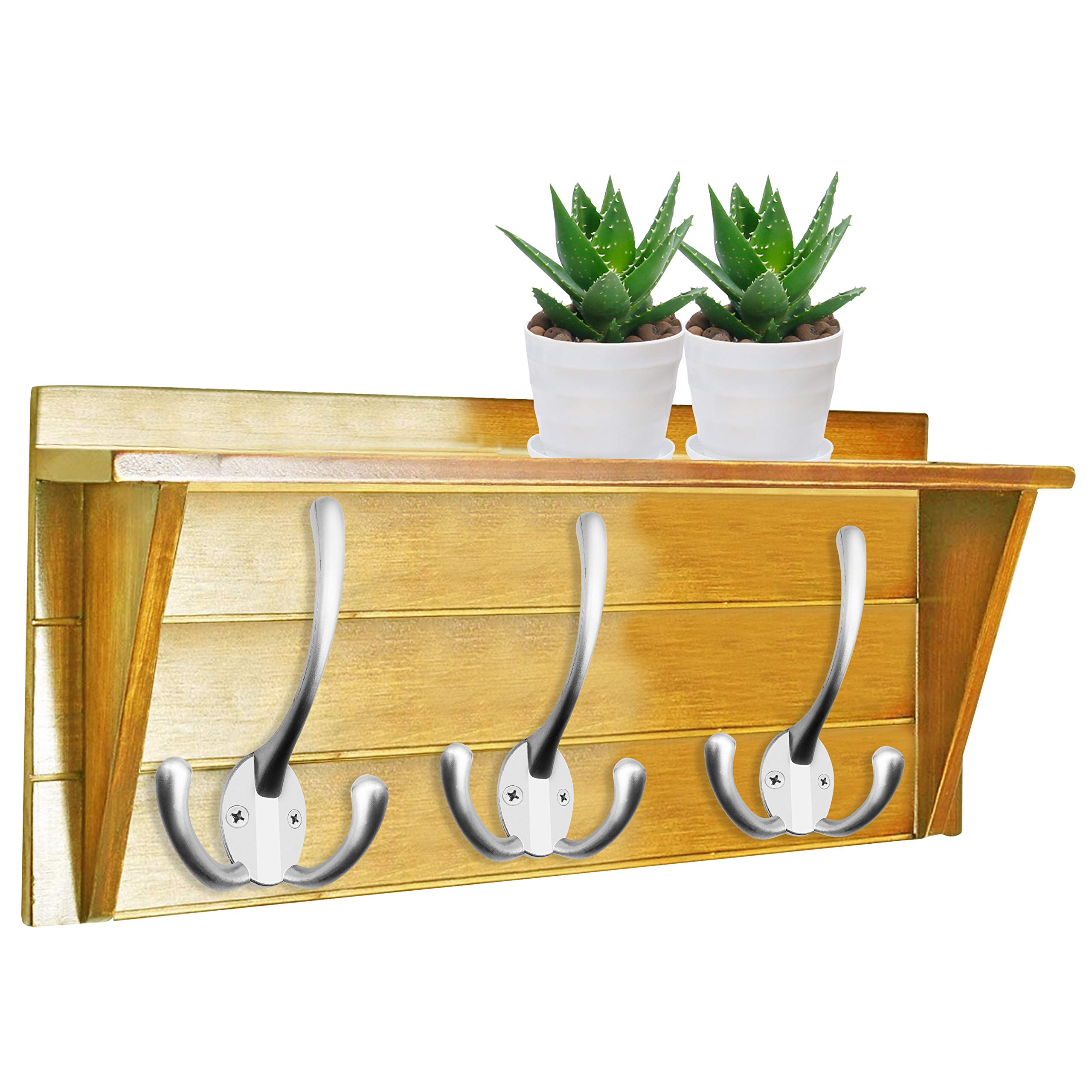 IBosins 6 Pack Big Heavy Duty Three Prongs Coat Hooks Wall Mounted with 24 Screws (Two Types of Screws Included) Retro Double Utility Rustic Hooks for Thick Coat, Big Heavy Bags (Matte Nickel)