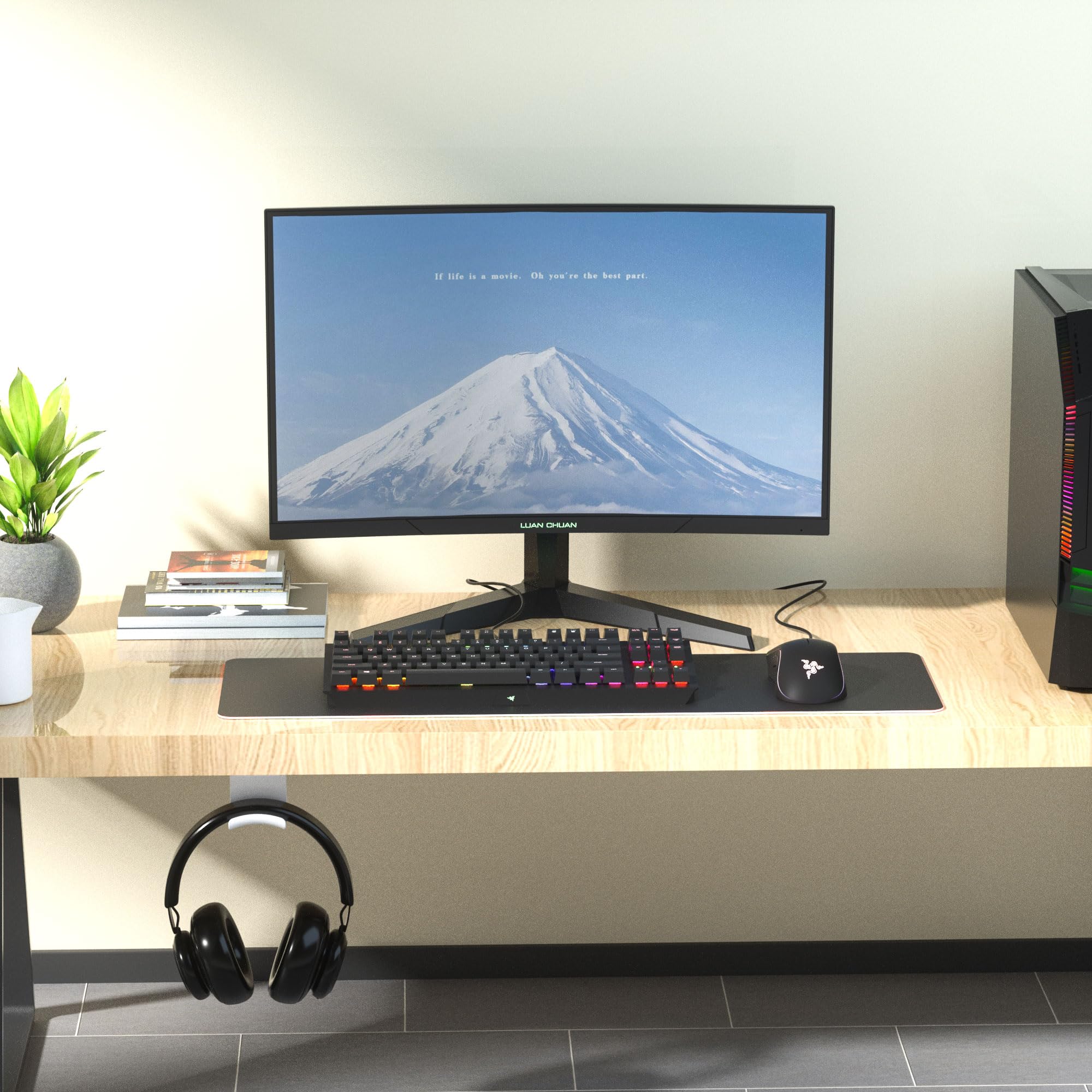 HomeMount Headphone Hook Under Desk - Headphone Holder Under Table, Adhesive Gaming Headphone Stand Hanger Desk Mount for Most Headphone(White-2P)