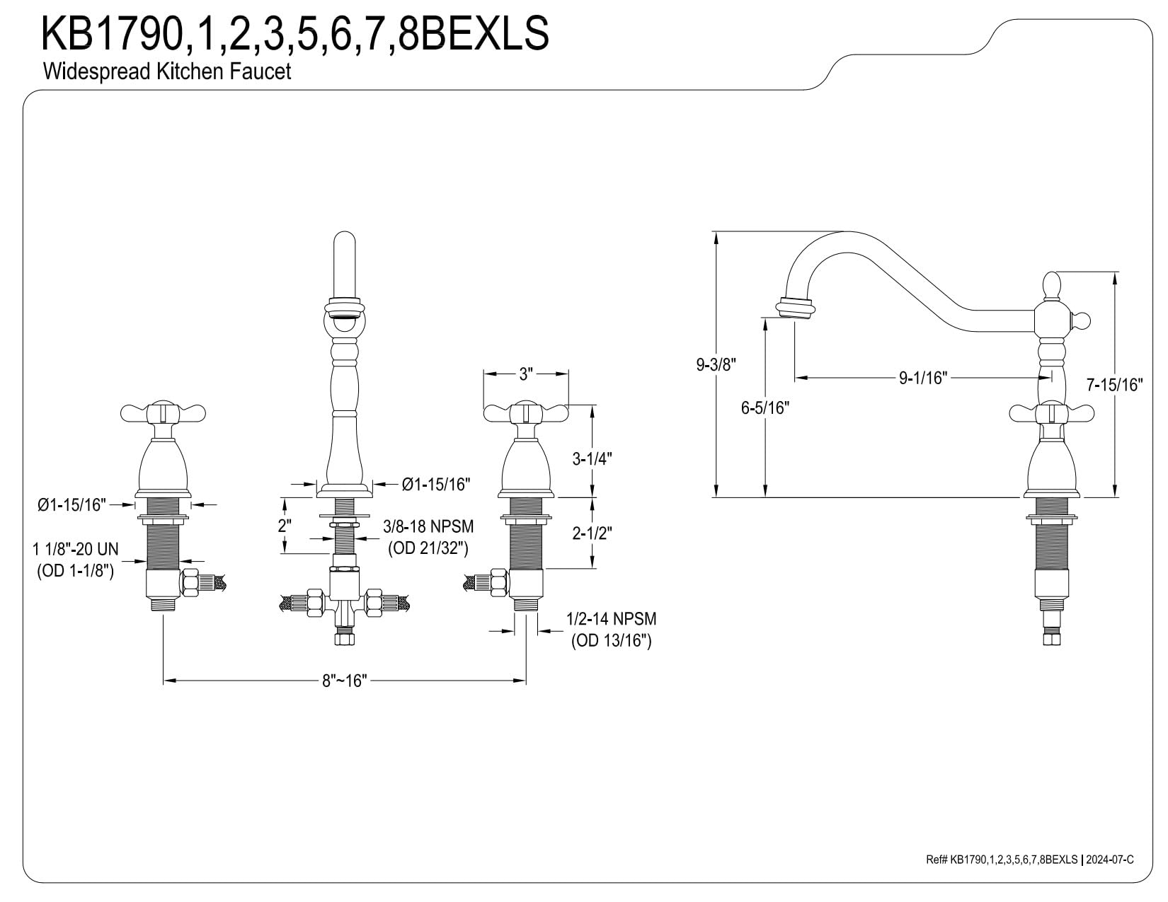 Kingston Brass KB1795BEXLS Essex Widespread Kitchen Faucet, 8-1/4 inch in Spout Reach, Oil Rubbed Bronze