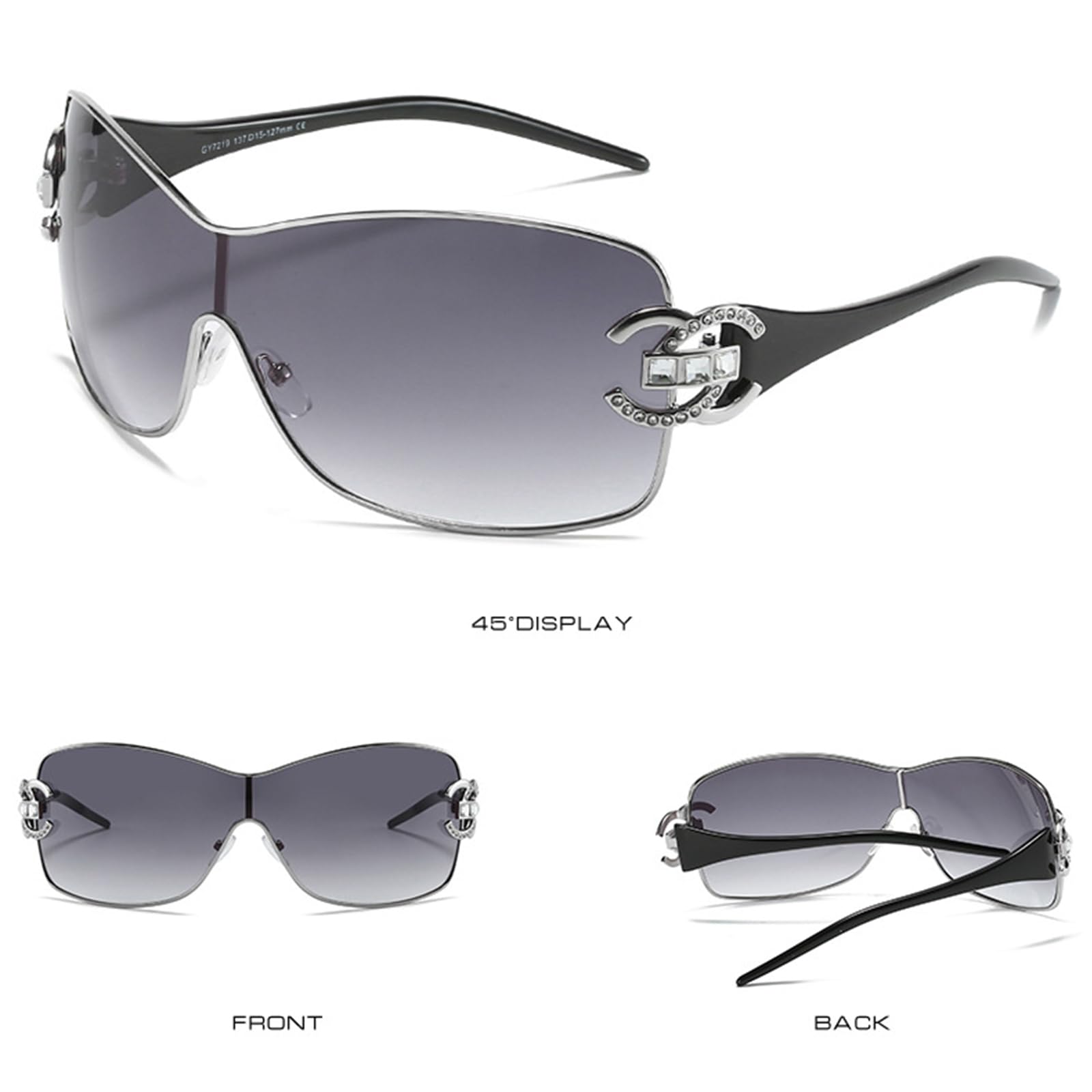 Bsreyeop Wrap Around Y2K Sunglasses for Women Men Fashion Large Frame One-piece Shades Trendy Shield Design Gradient Lens (Black Frame/Gradient Brown Lens C1)
