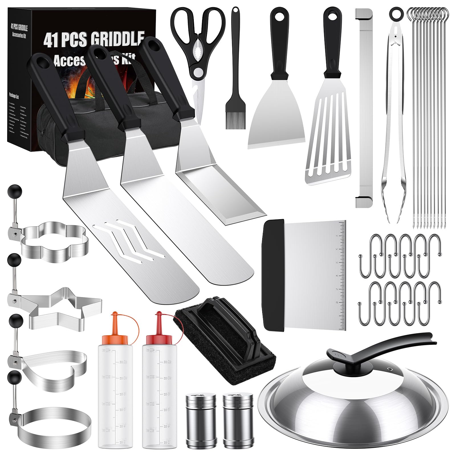 Blackstone Griddle Accessories Kit,10PCS Flat Top Grill Accessories Set for Blackstone and Camp Chef,Stainless Steel Griddle Grill Tools for Outdoor BBQ Teppanyaki Camping