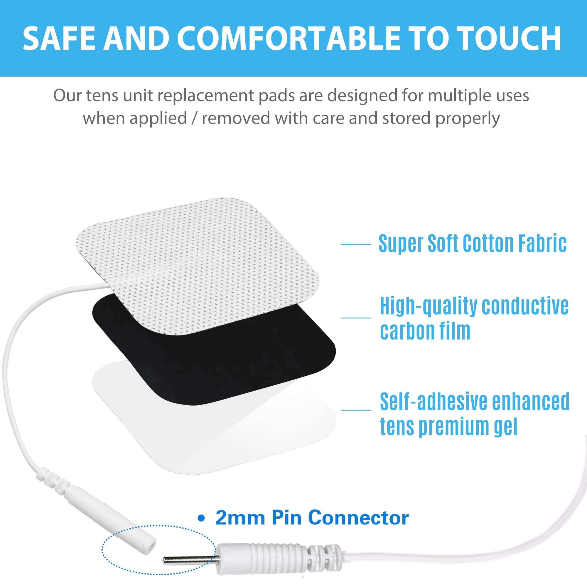 LotFancy TENS Unit Electrode Pads 2βx2β, 20 Pcs TENS Replacement Pads for Electrotherapy, Self-Adhesive TENS Pads for EMS Muscle Stimulation Machine, Reusable, Latex-Free