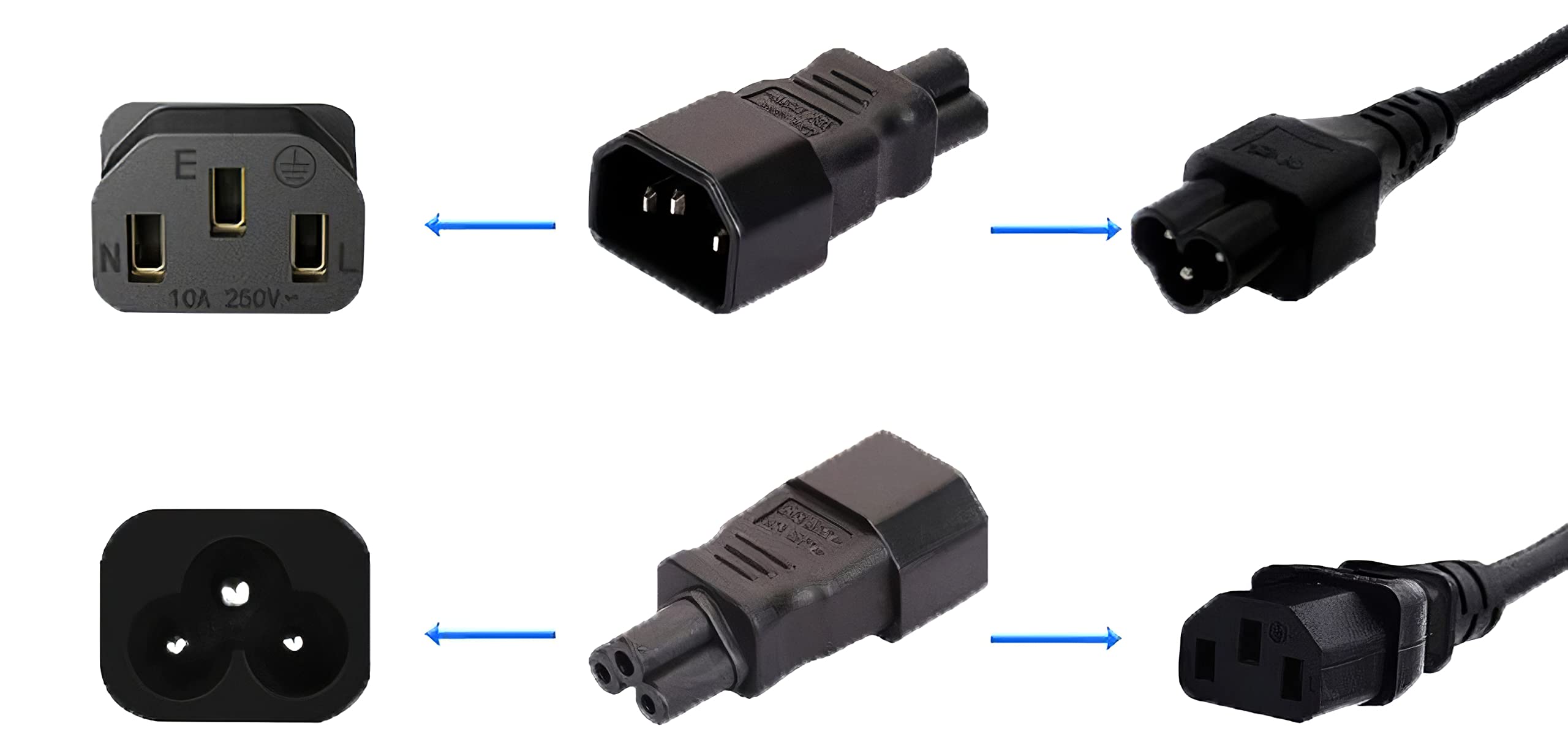 Dracaena 6 Pack IEC 320 Adapter C14 to C5 Adapter 3 Poles IEC Socket Mickey Mouse C5 to C14 Adapter Straight Headed IEC Extender Power Adapter