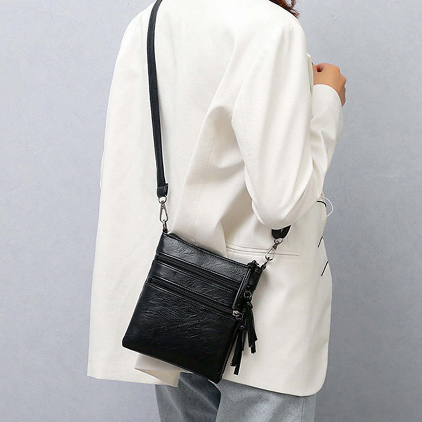 Crossbody Purses for Women, Multi Pocket Casual Crossbody Bag, Adjustable Strap Shoulder Bag with Tassel, Soft