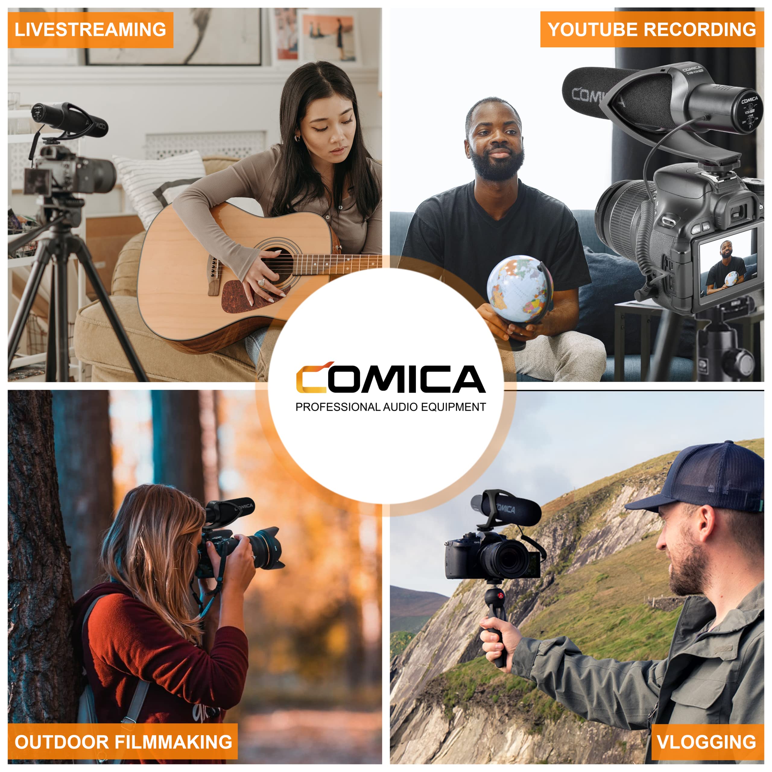 comica CVM-V30 PRO Camera Microphone Electric Super-Cardioid Directional Condenser Shotgun Video Microphone for Canon Nikon Sony Panasonic DSLR Camera with 3.5mm Jack (Black)