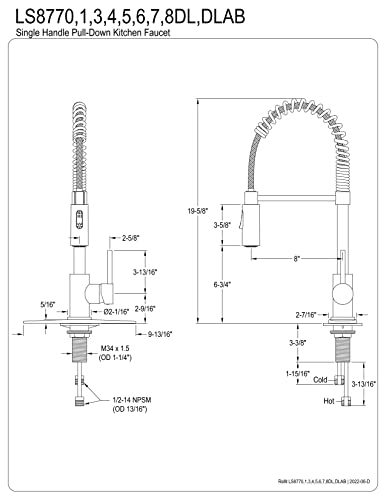 Kingston Brass LS8771DL Concord Pre-Rinse Kitchen Faucet, 8" in Spout Reach, Polished Chrome