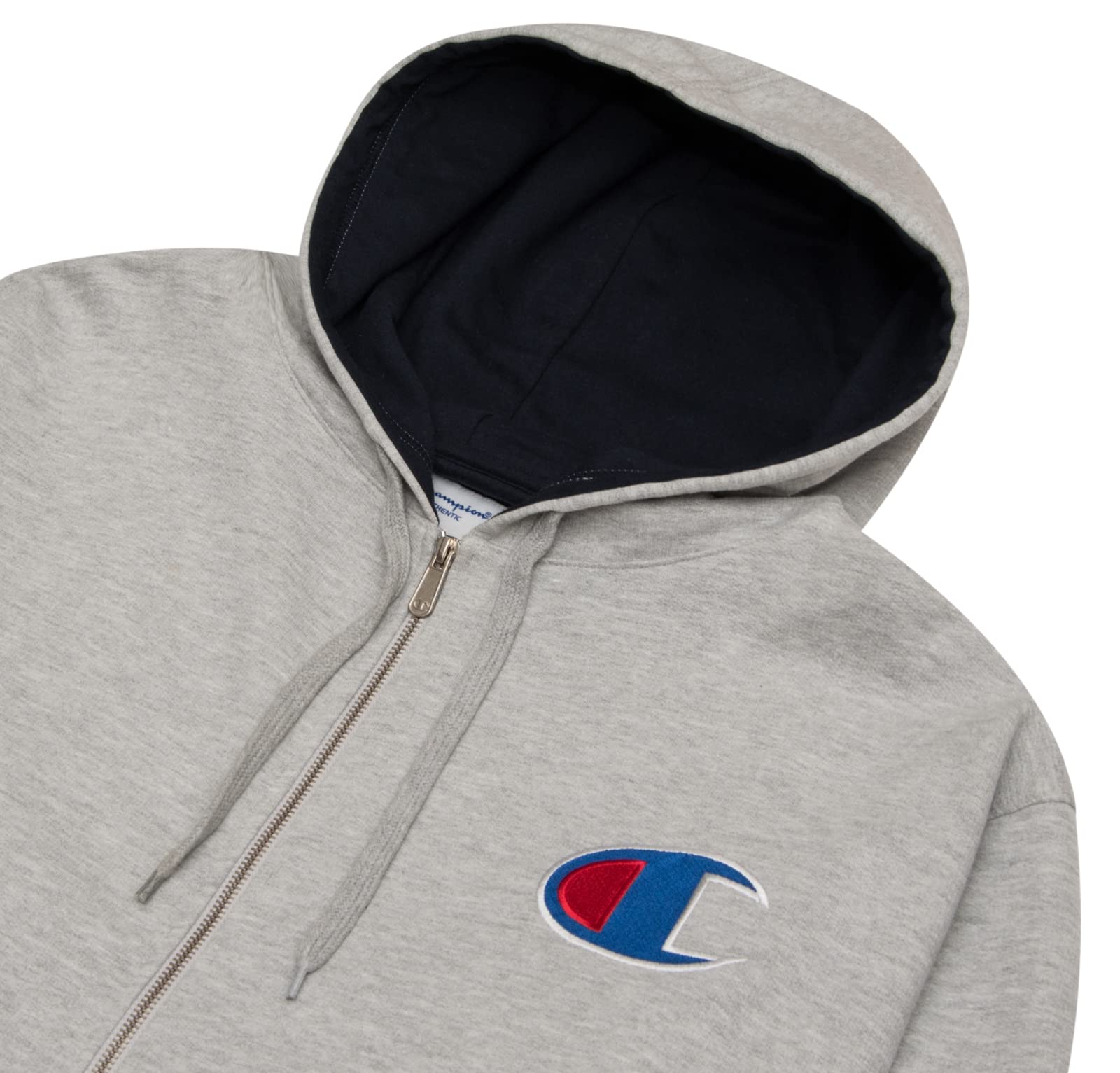 Champion Mens Big and Tall Full Zip Hoodie Classic Embroidered Logo Heathergrey