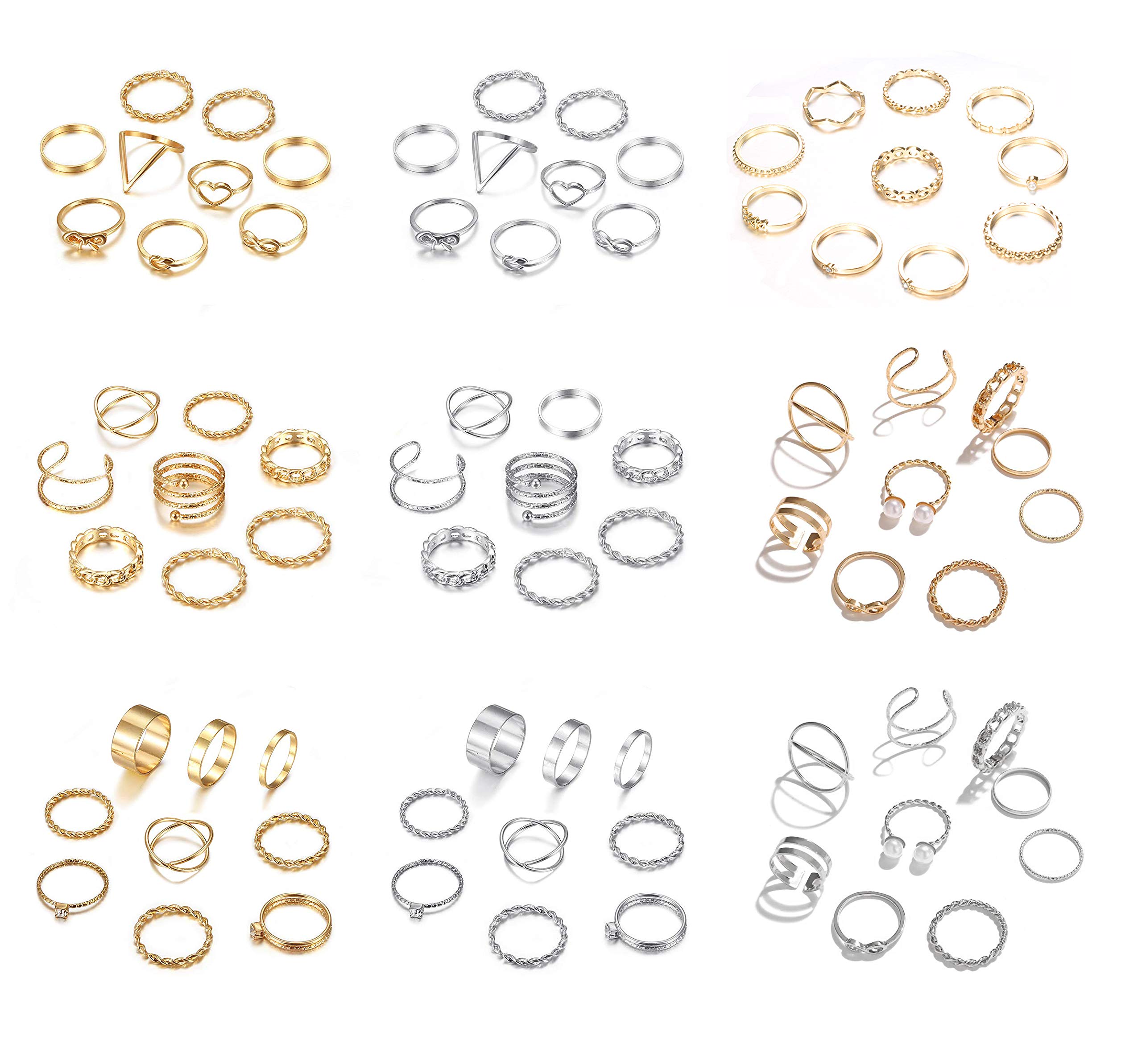 Cassfic 80Pcs Bohemian Knuckle Ring Silver Gold Vintage Stackable Rings Set Fashion Finger Knuckle Midi Rings for Women