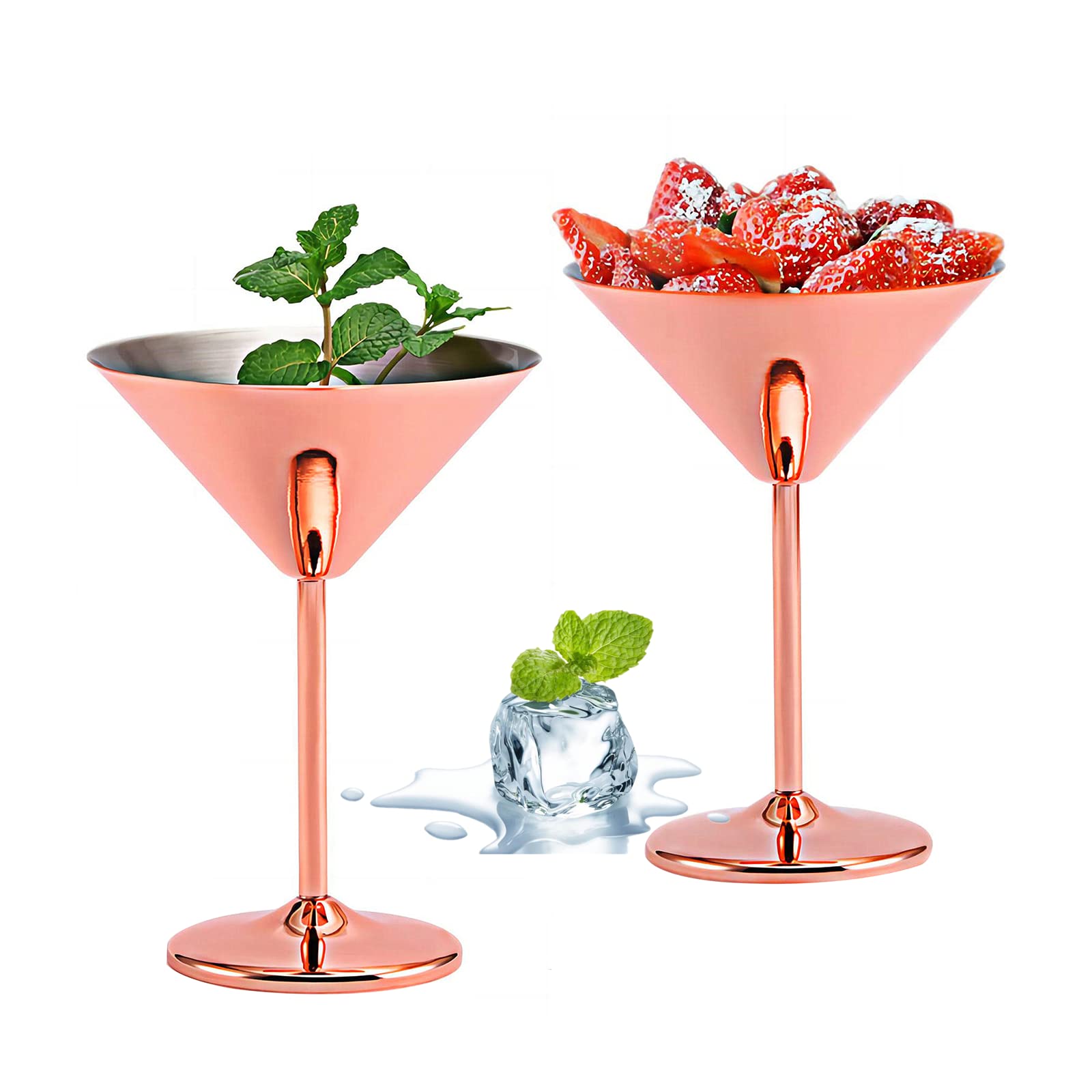 CmengAo Rose Gold Martini Glasses Set of 2, Copper Plated Stainless Steel Martini Margarita Cocktail Glasses (8oz)