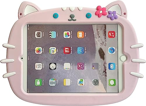 Premium Cute Soft Silicone Cat Pattern Tablet Case with Built-in Foldable Kickstand Shockproof Cover Case for iPad Air 2/ iPad 6/Pro 9.7"