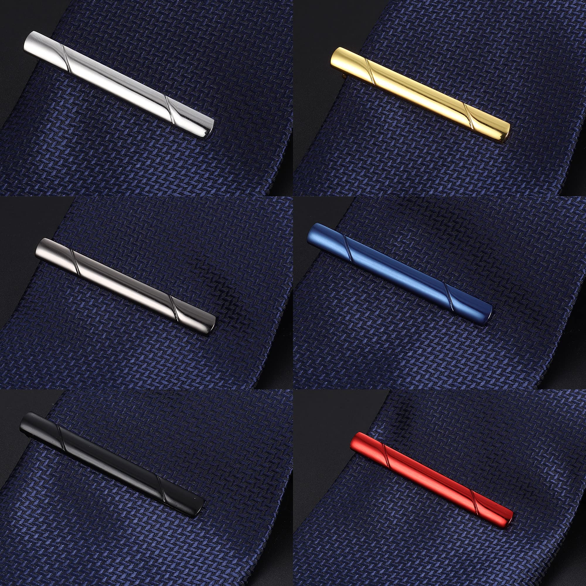 CASSIECA 6 Pcs Tie Clips for Men Classic Tie Bar Set for Regular Ties Necktie Wedding Business Clips with Gift Box