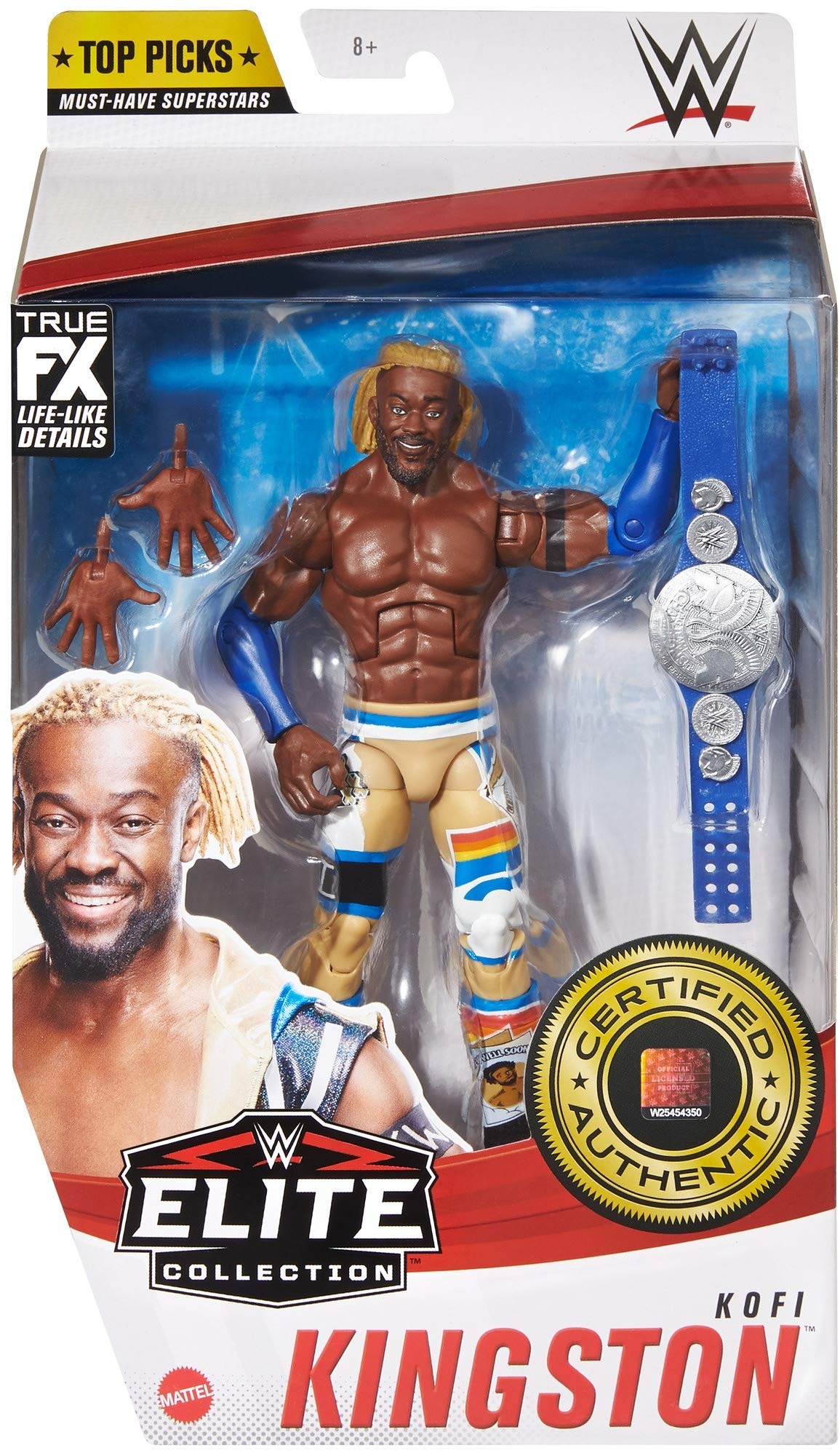 WWE Top Picks Elite Kofi Kingston Action Figure with Universal Championship6 in Posable Collectible Gift for WWE Fans Ages 8 Years Old and Up
