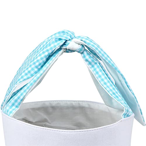 Leziazany Plaid Easter Bunny Basket Bags for Kids Canvas Egg Hunt Basket Bucket Monogrammed Rabbit Egg Gift Bags Polka Dot Portable Easter Tote Bag Party Candy Storage Decoration…